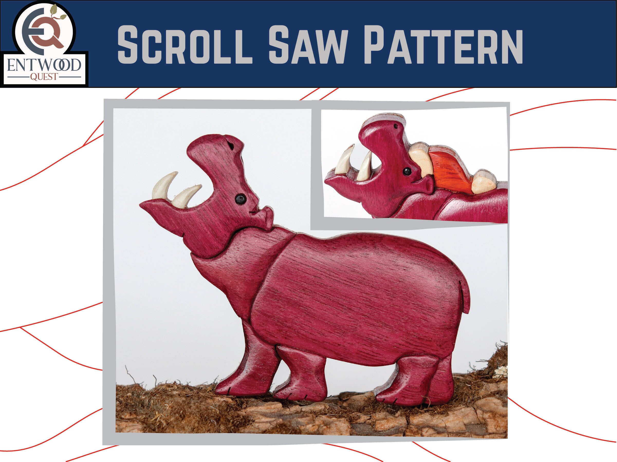 African Wildlife Mini Intarsia Pattern Set, Elephant, Hippo, Rhino ...