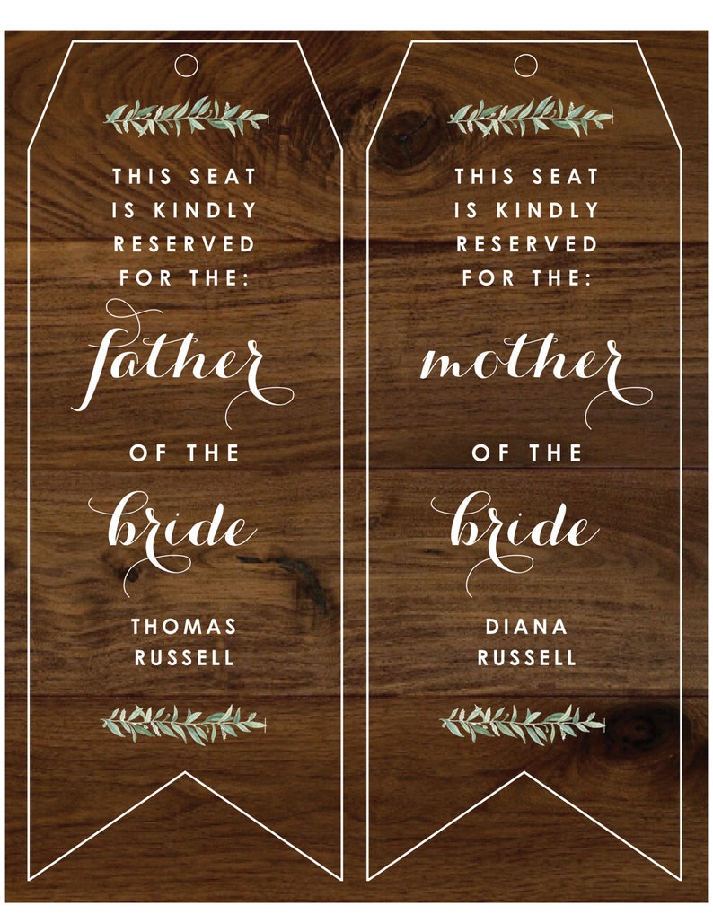 Wedding Ceremony Reserved Seating Signs - Etsy