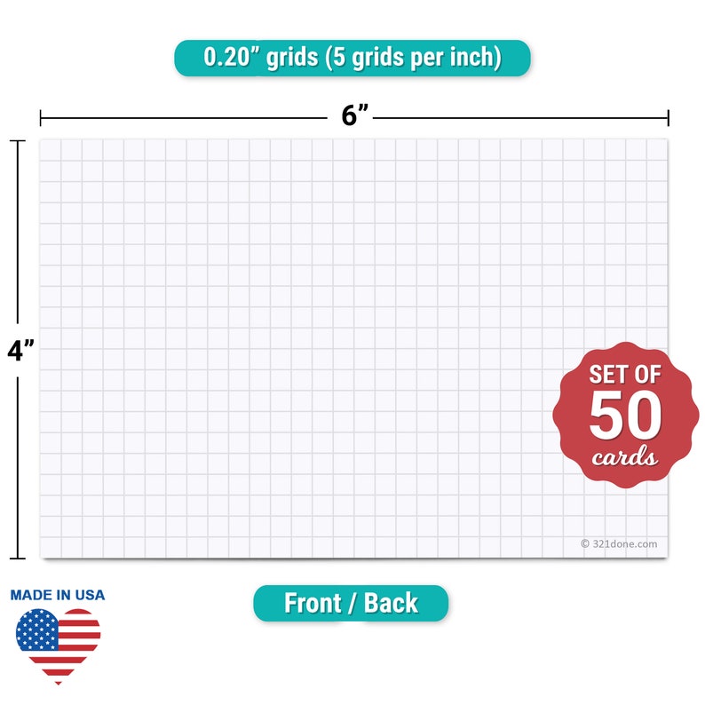 Grid Index Cards 4x6 Inches Set of 50 Graph-Ruled 0.25 inch | Etsy