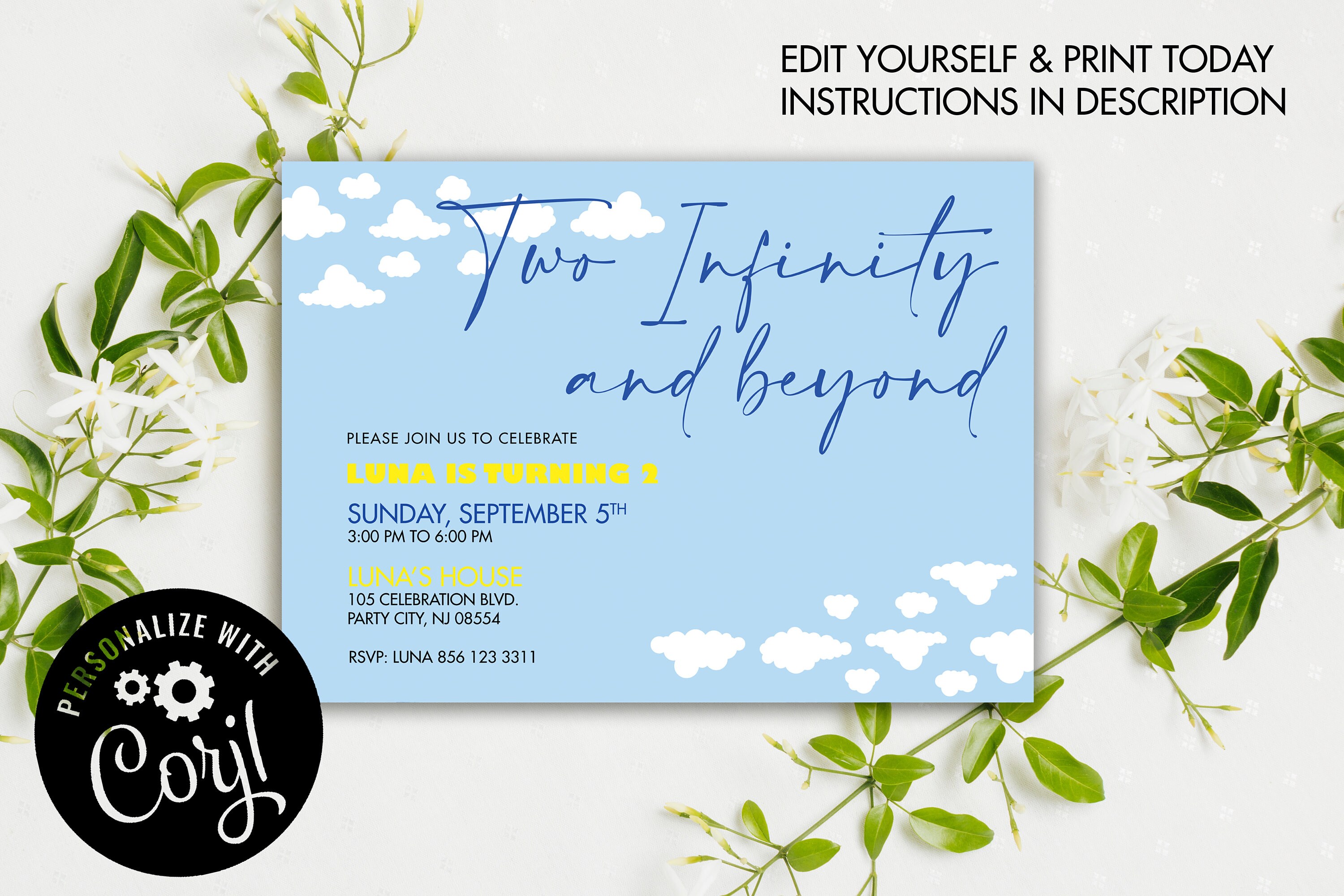 Two Infinity and Beyond Corjl, Digital Download, Birthday Invitation ...