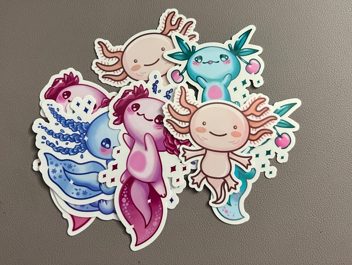 Axolotl Stickers - Waterproof Glossy Waterproof Vinyl Sticker ...