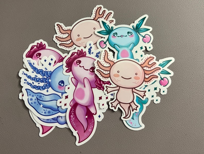 Axolotl Stickers - Waterproof Glossy Waterproof Vinyl Sticker ...