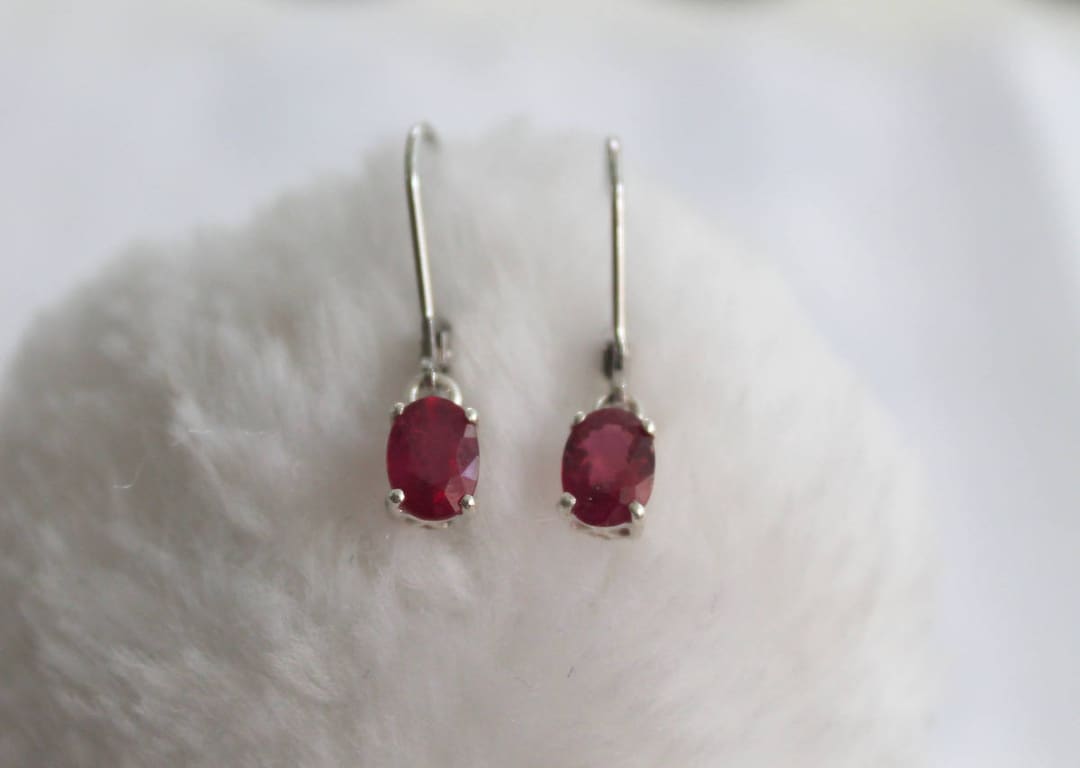 Natural Ruby Earrings With Lever Back, Sterling Silver 92.5 Ruby ...