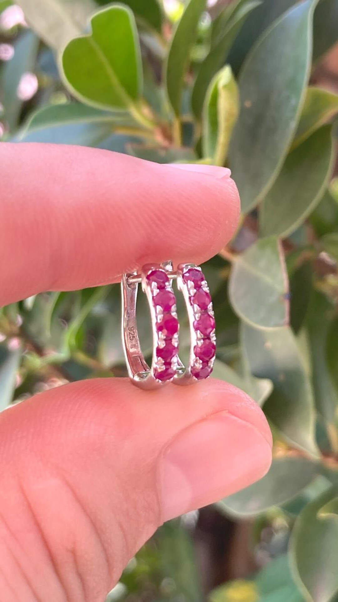 Natural Burmese Ruby Hoop Earrings English Lock, Pinkish Red Ruby ...