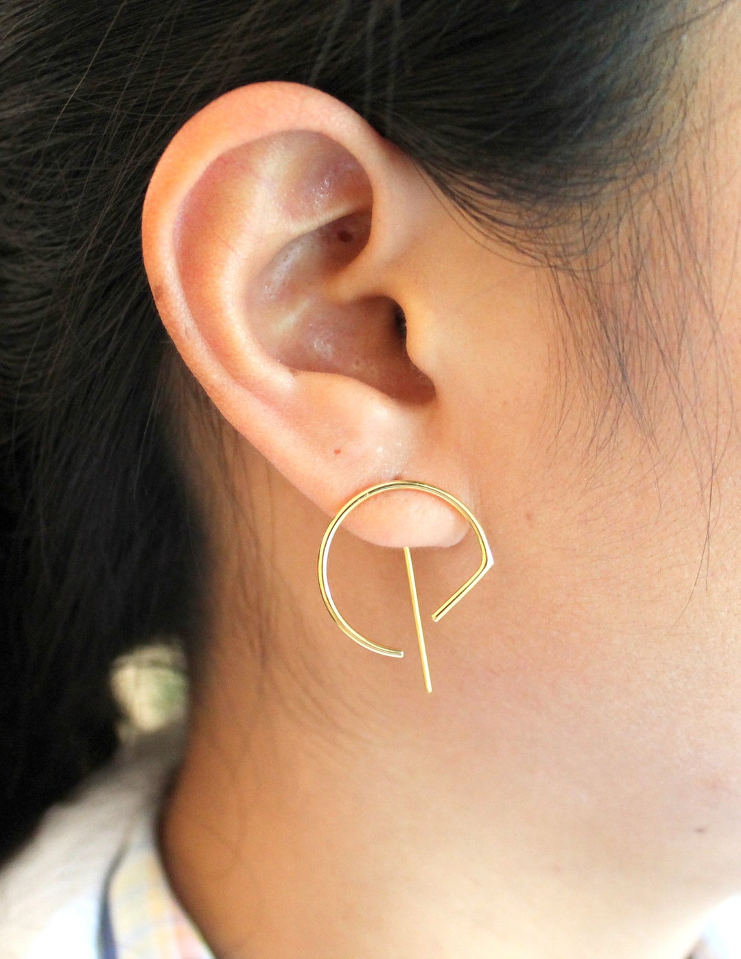 Sterling Silver Open Circle Ear Jacket, Orecchini d'argento geometrici minimalisti, Ear Jacket ...