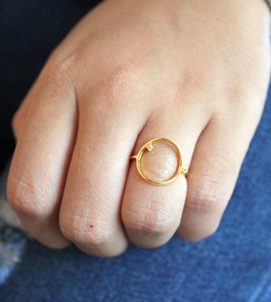 Sterling Silver Open Circle Ring With Sparkling CZ Stone, Karma Ring ...
