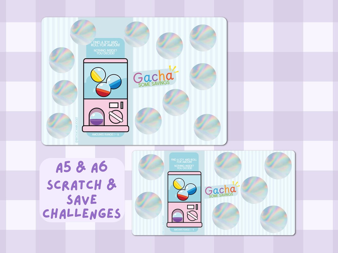 Scratch and Save Challenge | Gacha Machine Theme | Scratch off | A5 ...