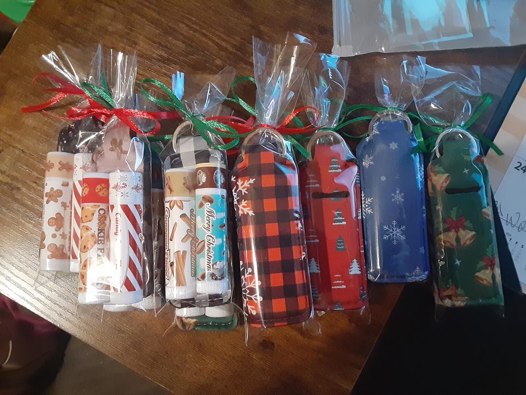 2 Holiday Themed Lip Balms and Christmas Lip Balm Key Chain Holder Gift ...