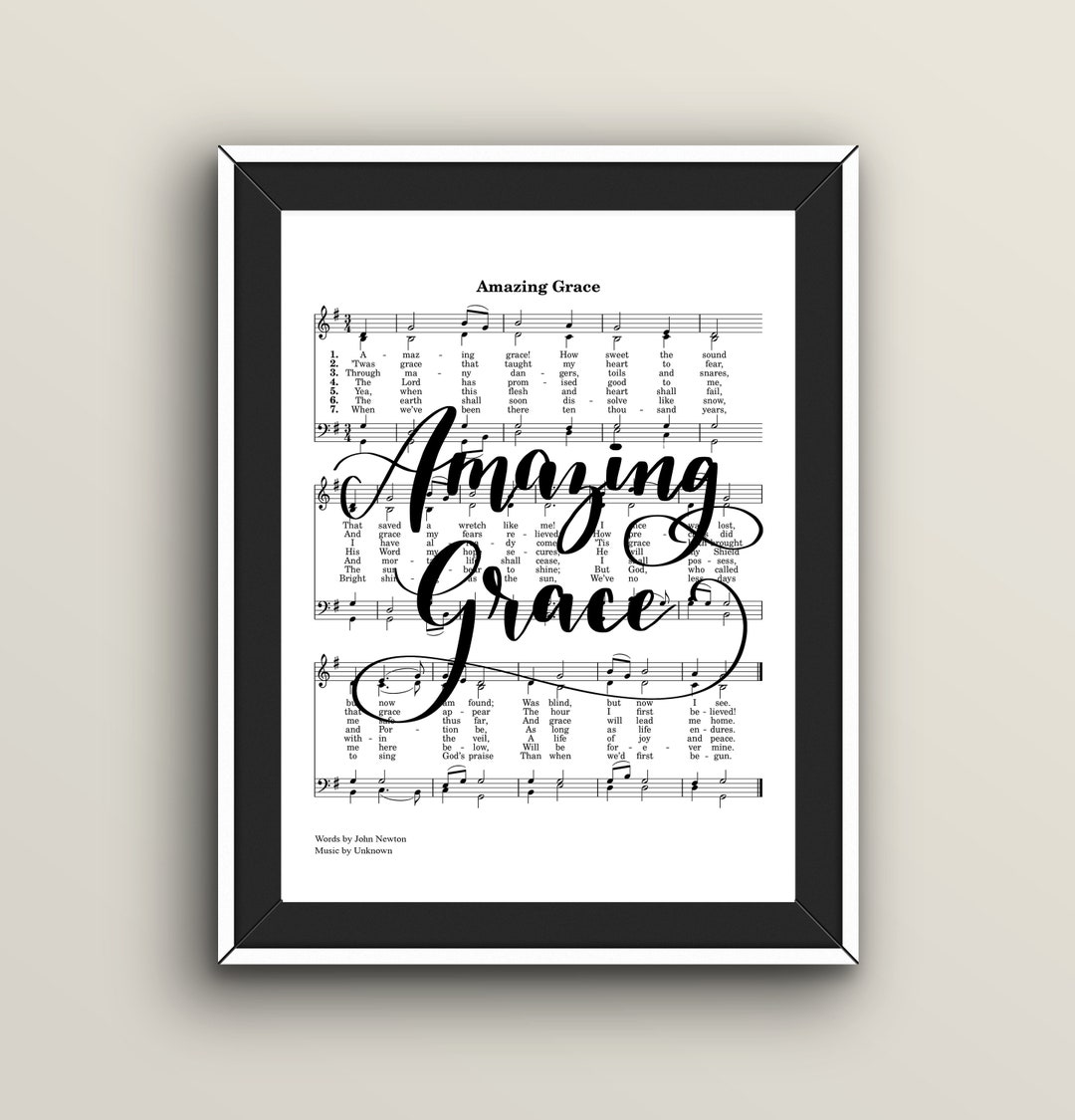 Amazing Grace Hymn Download | Hand Lettered Sheet Music Art | Hymnal ...