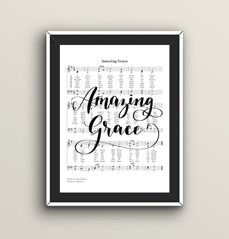Amazing Grace Hymn Download | Hand Lettered Sheet Music Art | Hymnal ...