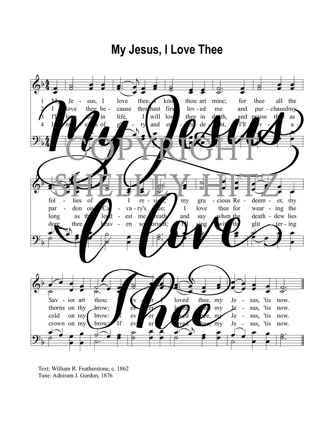 My Jesus I Love Thee Hymn Download Music Wall Art Hymnal | Etsy