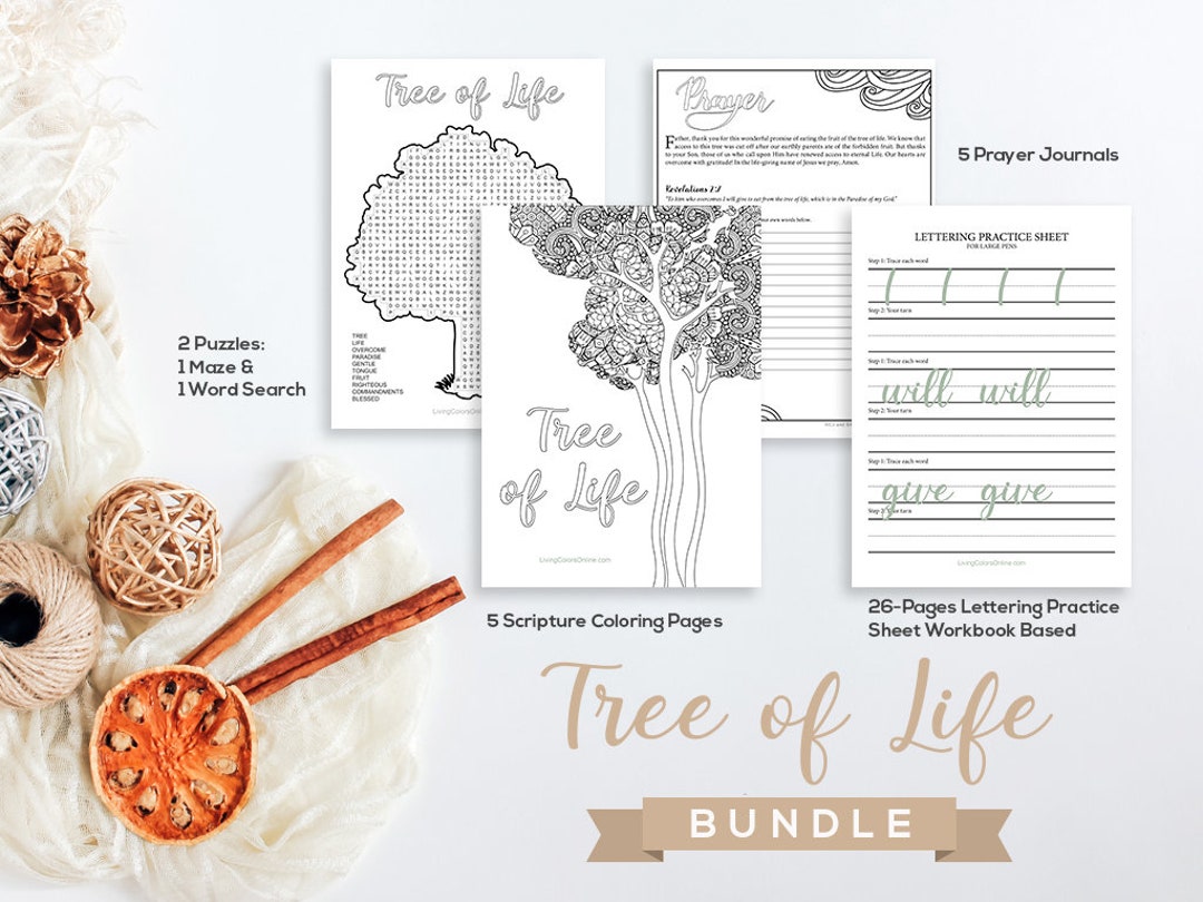 Tree of Life Lettering Practice Sheets Christian Coloring - Etsy