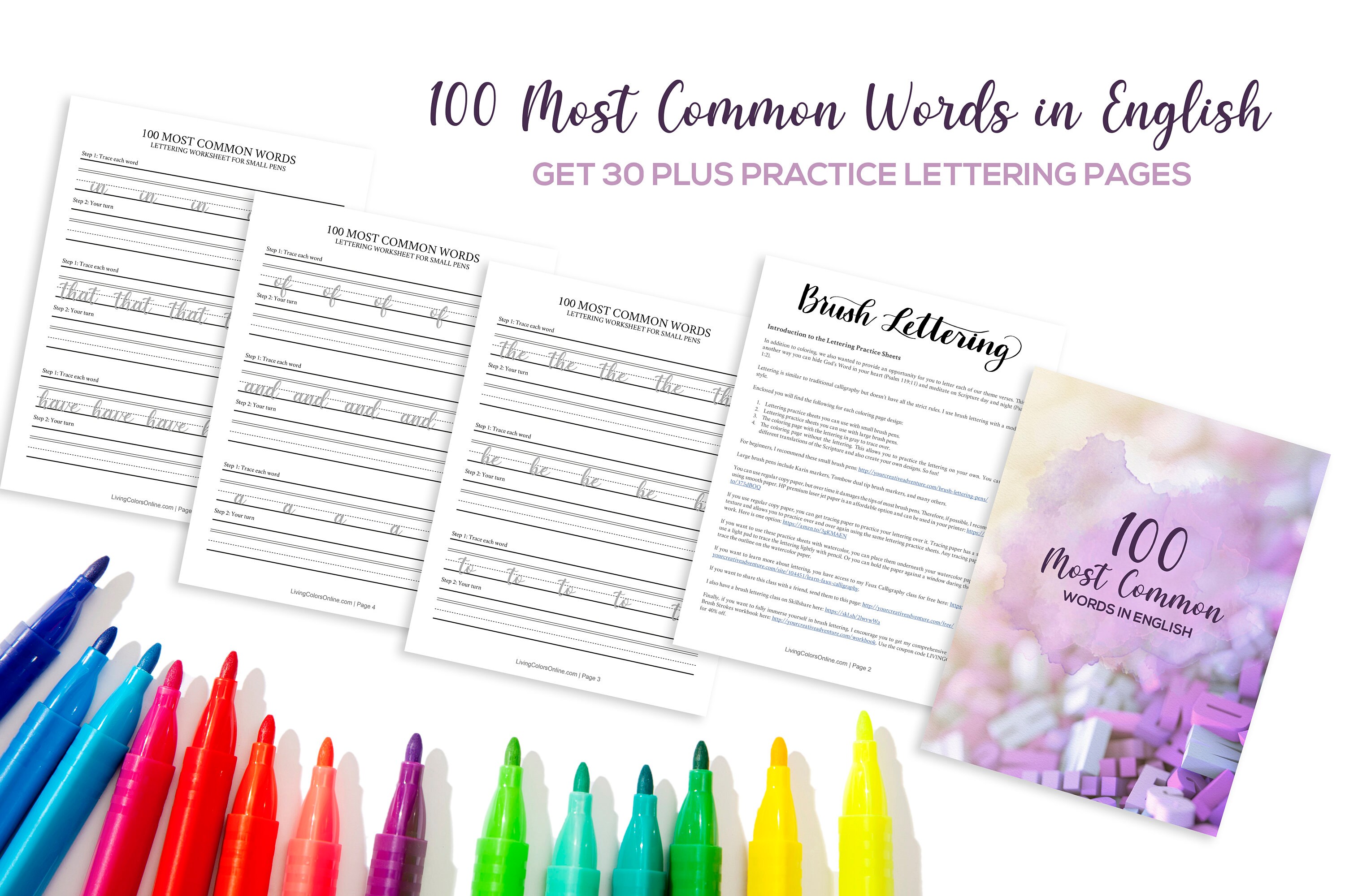 100 Most Common Words in English Lettering Worksheet for Large | Etsy