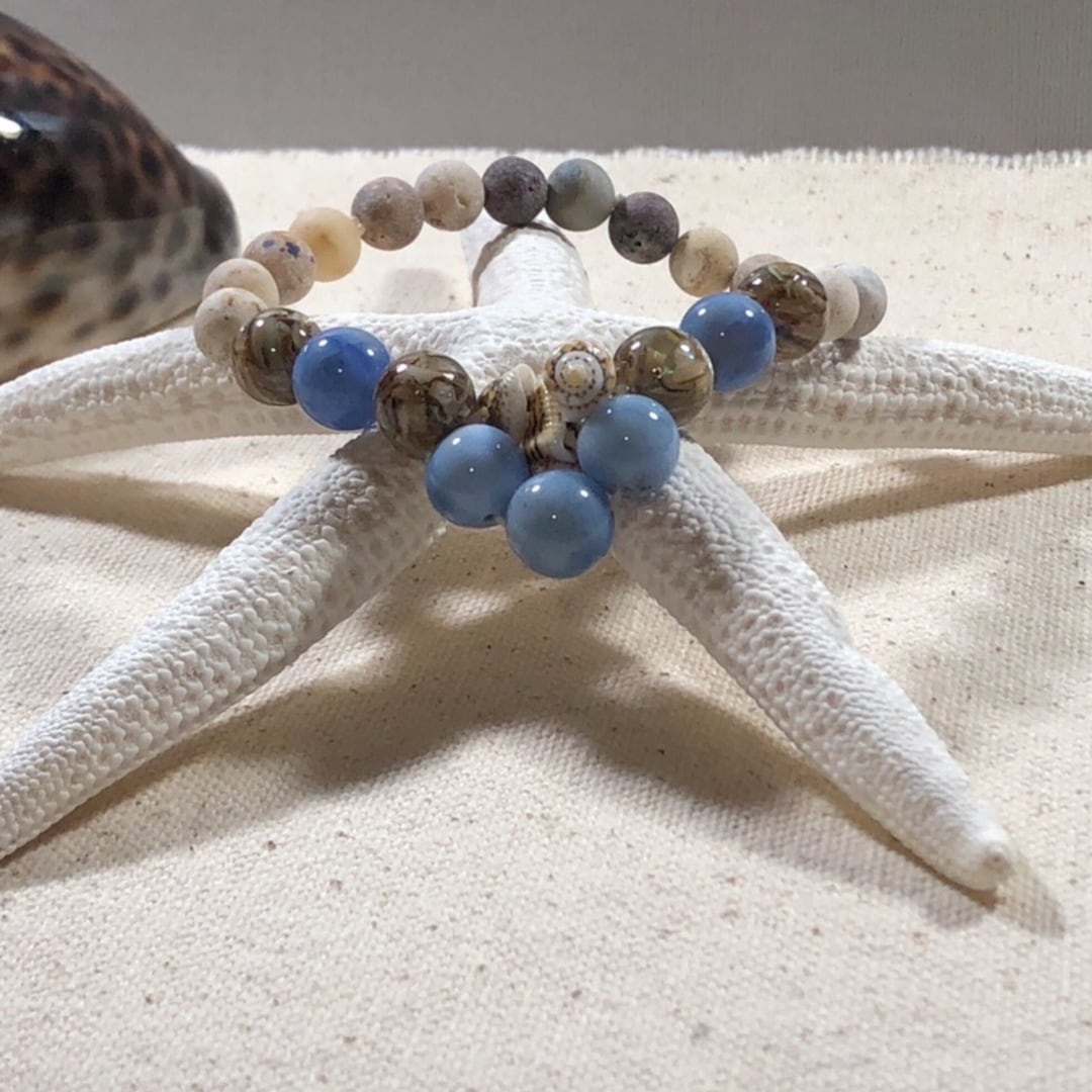 Beach Themed Bracelets Beachy Seashell Bracelets Blue Gemstone and ...