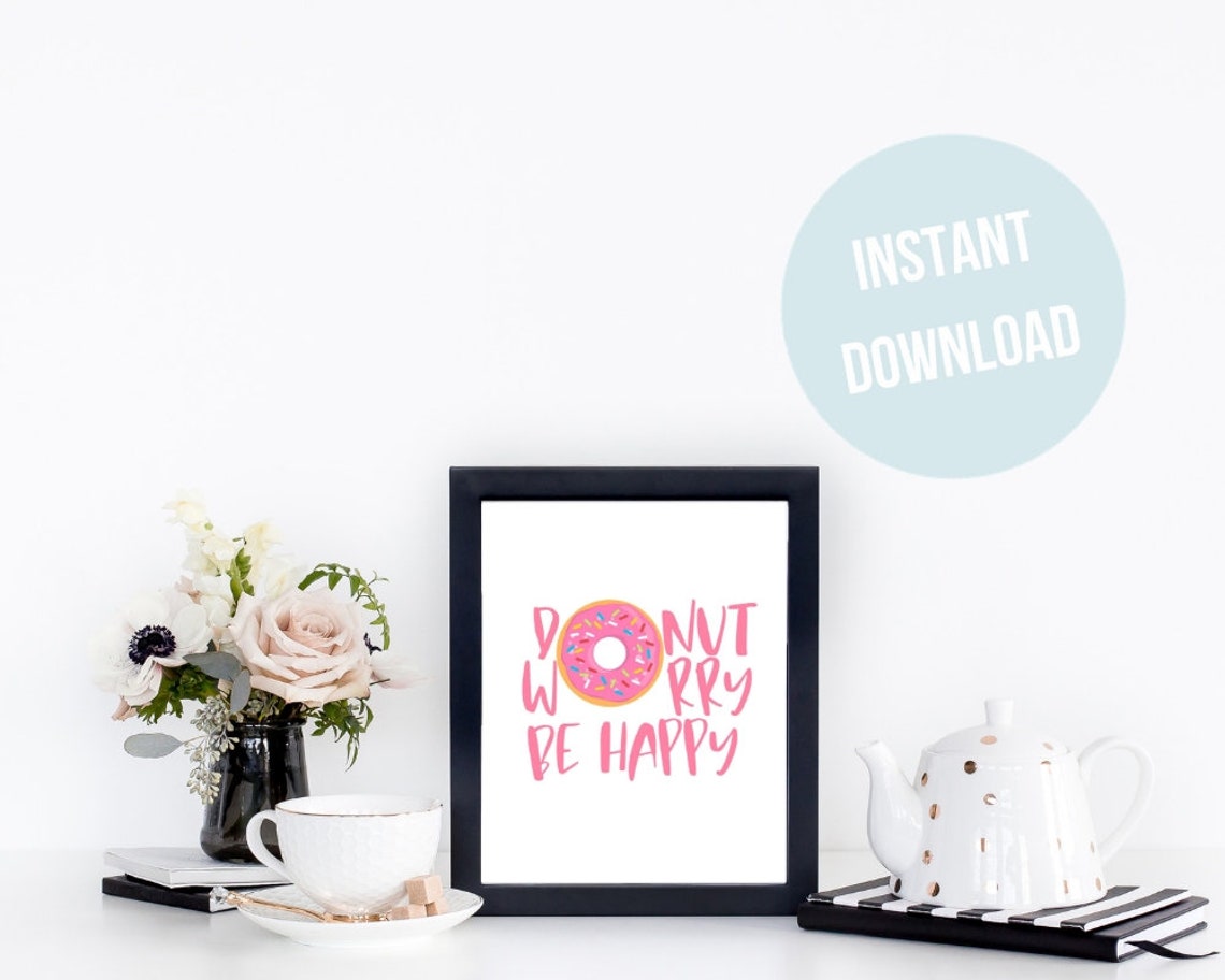 Funny Quote Donut Worry Be Happy Inspirational Quote Wall - Etsy