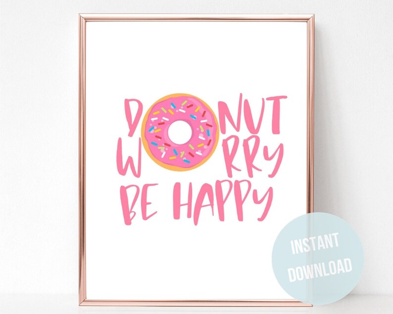Funny Quote Donut Worry Be Happy Inspirational Quote Wall - Etsy