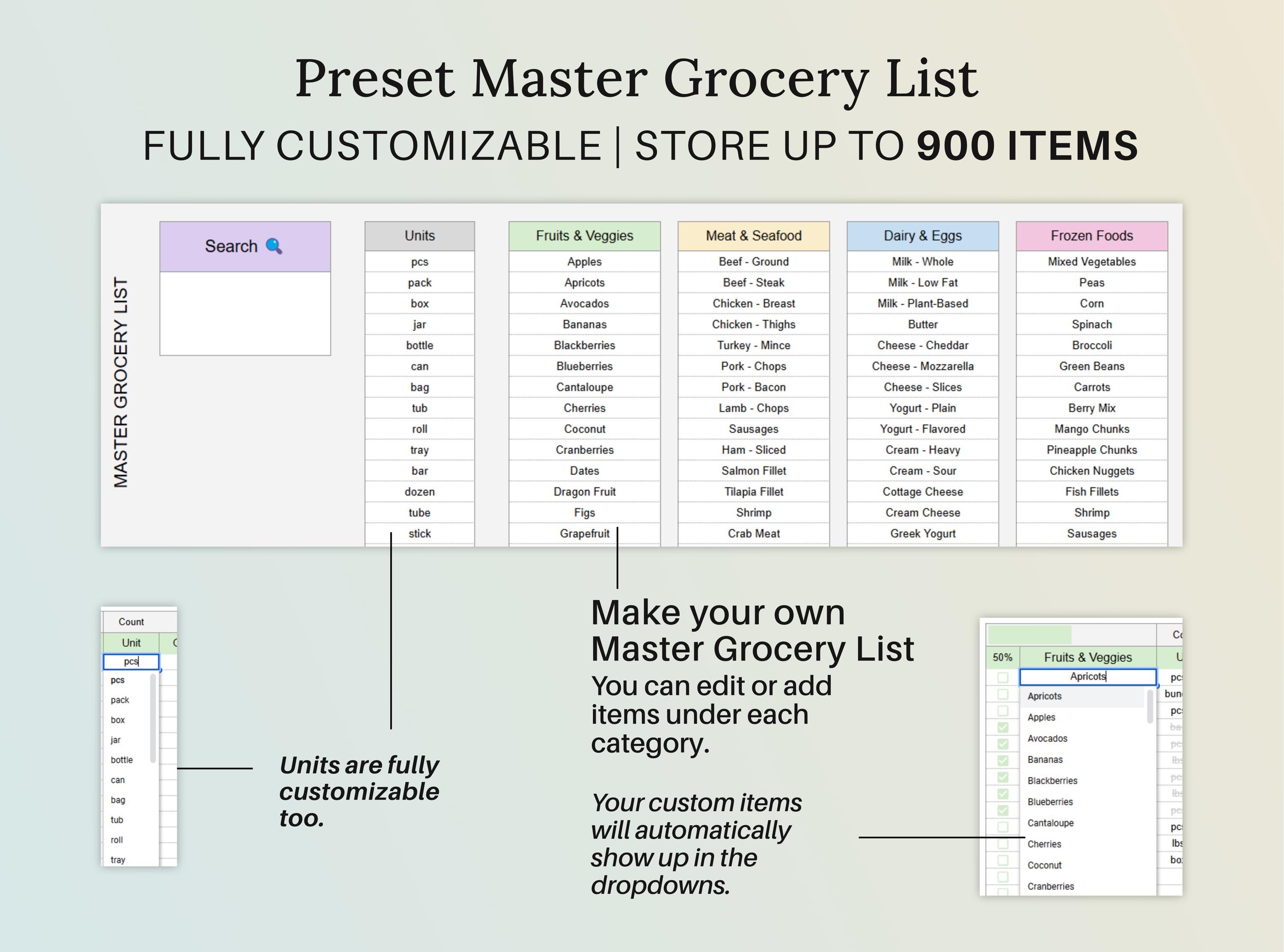 Grocery List Template for Google Sheets | Editable Digital Grocery ...