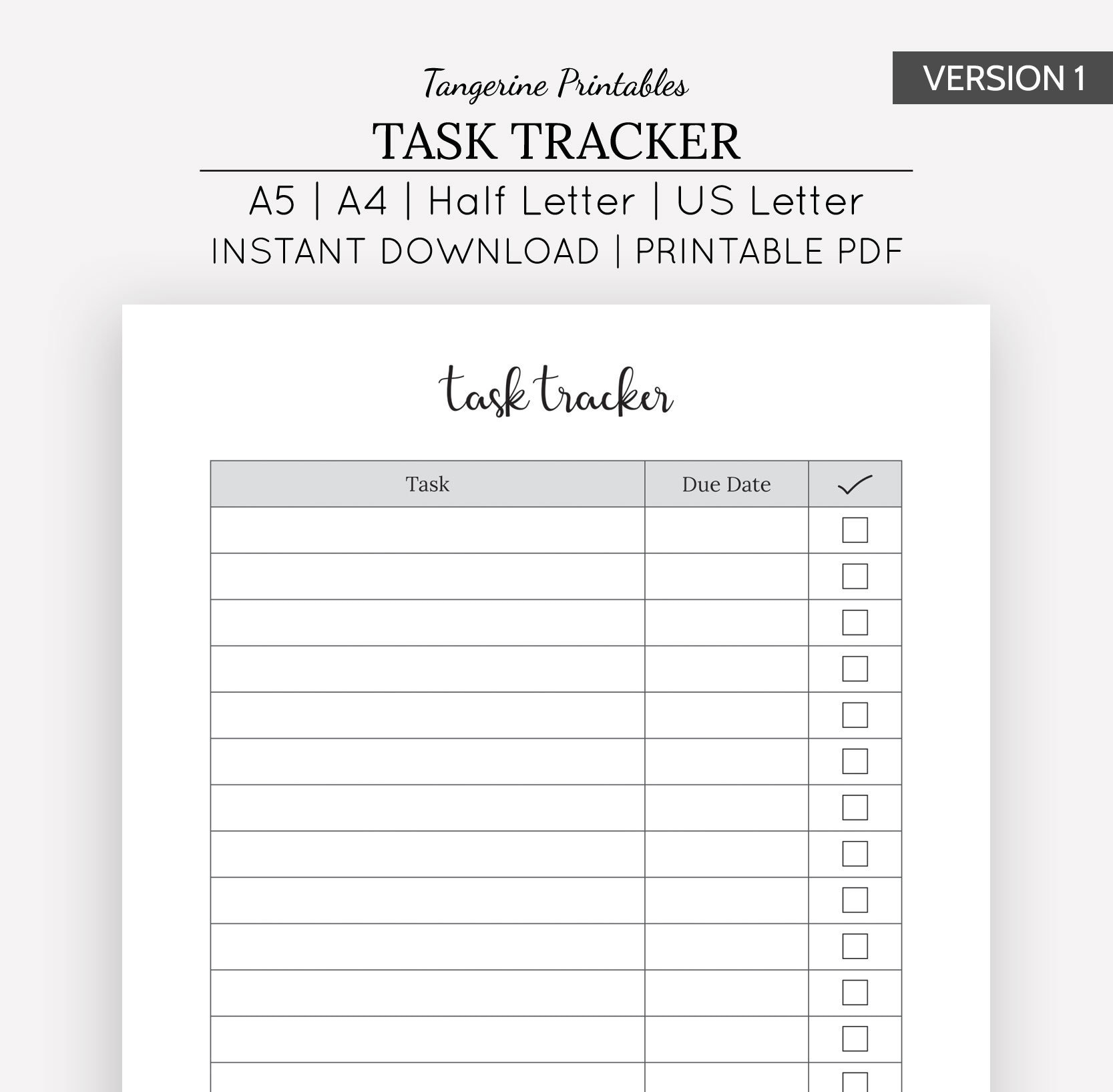 Checklist Task Tracker Printable A5 A4 US Letter Half | Etsy