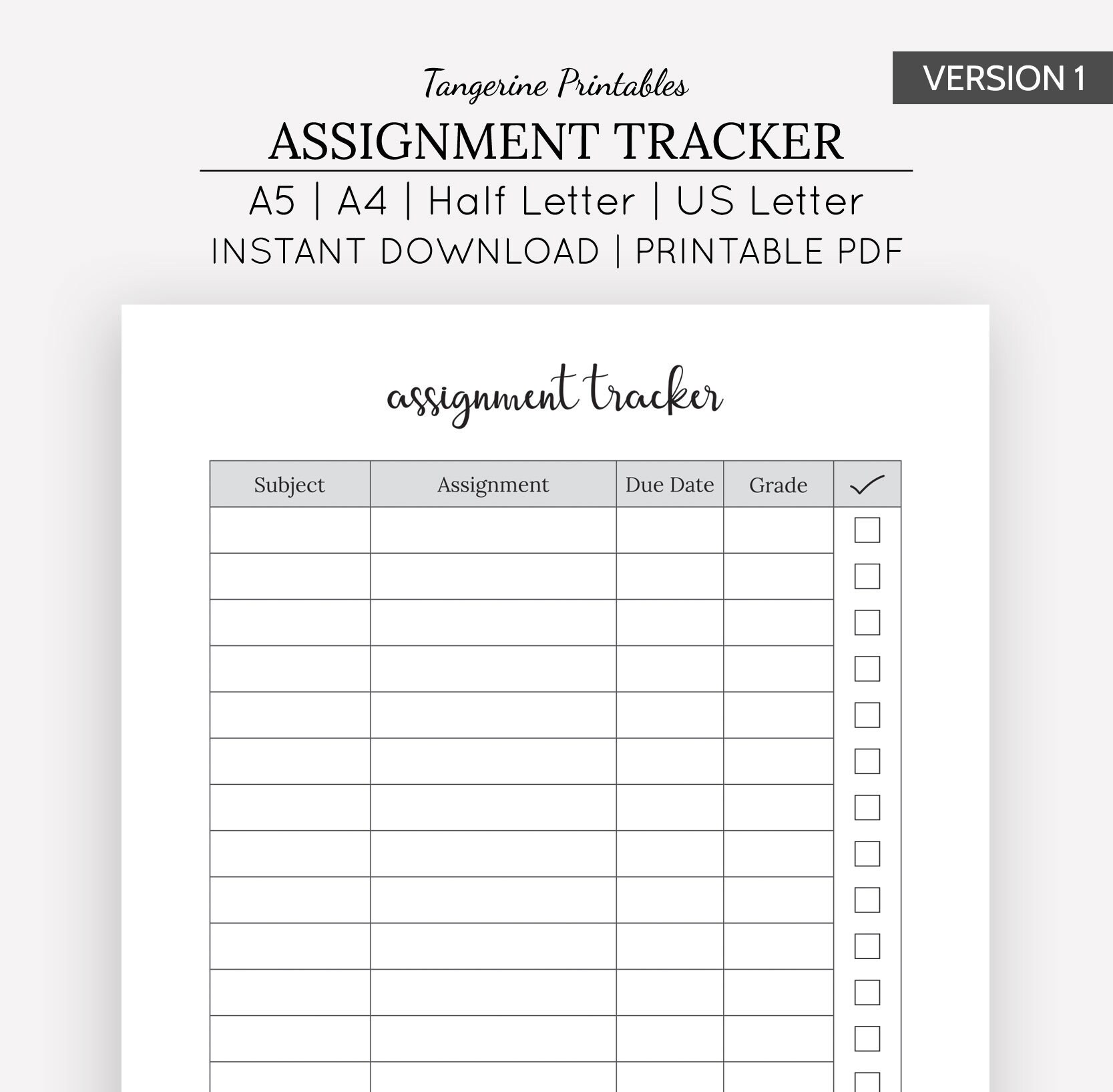 Paper Assignment Tracker Homework Planner Academic Planner School ...