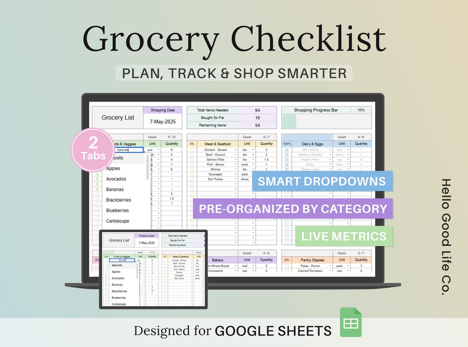 Grocery List Template for Google Sheets | Editable Digital Grocery ...