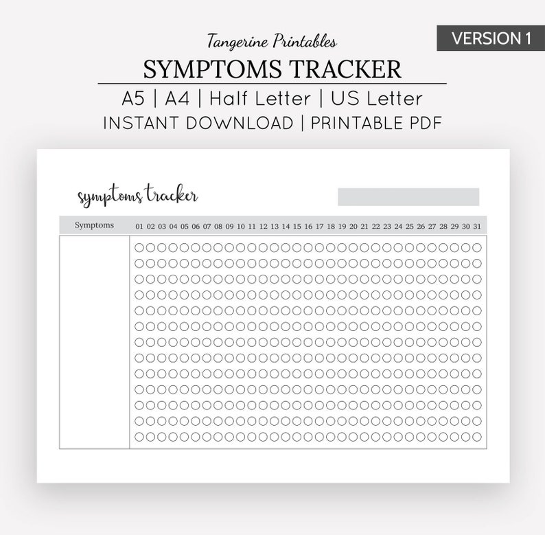 Symptoms Tracker Monthly Symptom Tracker Printable Planner | Etsy