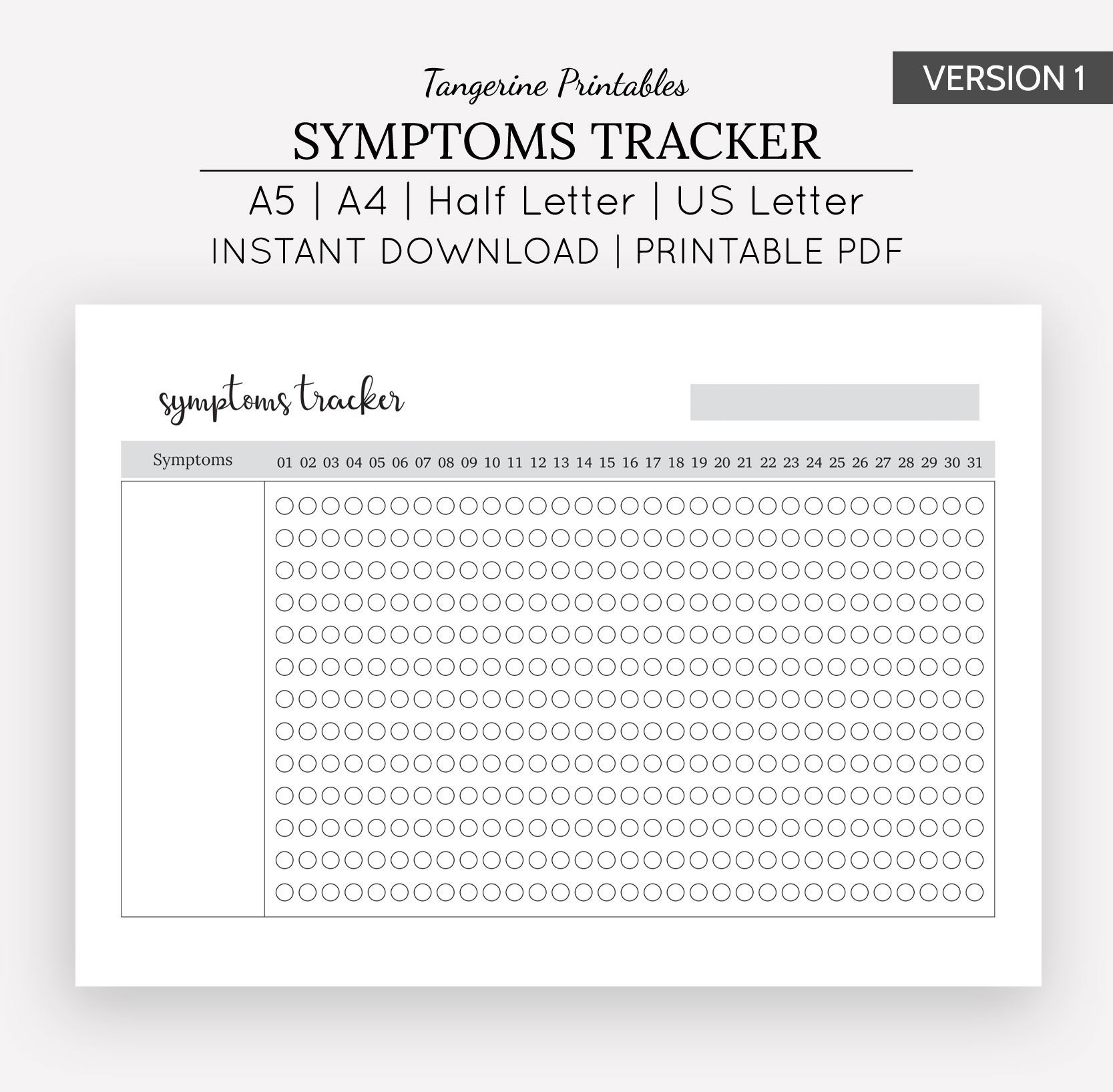 Symptoms Tracker Monthly Symptom Tracker Printable Planner | Etsy