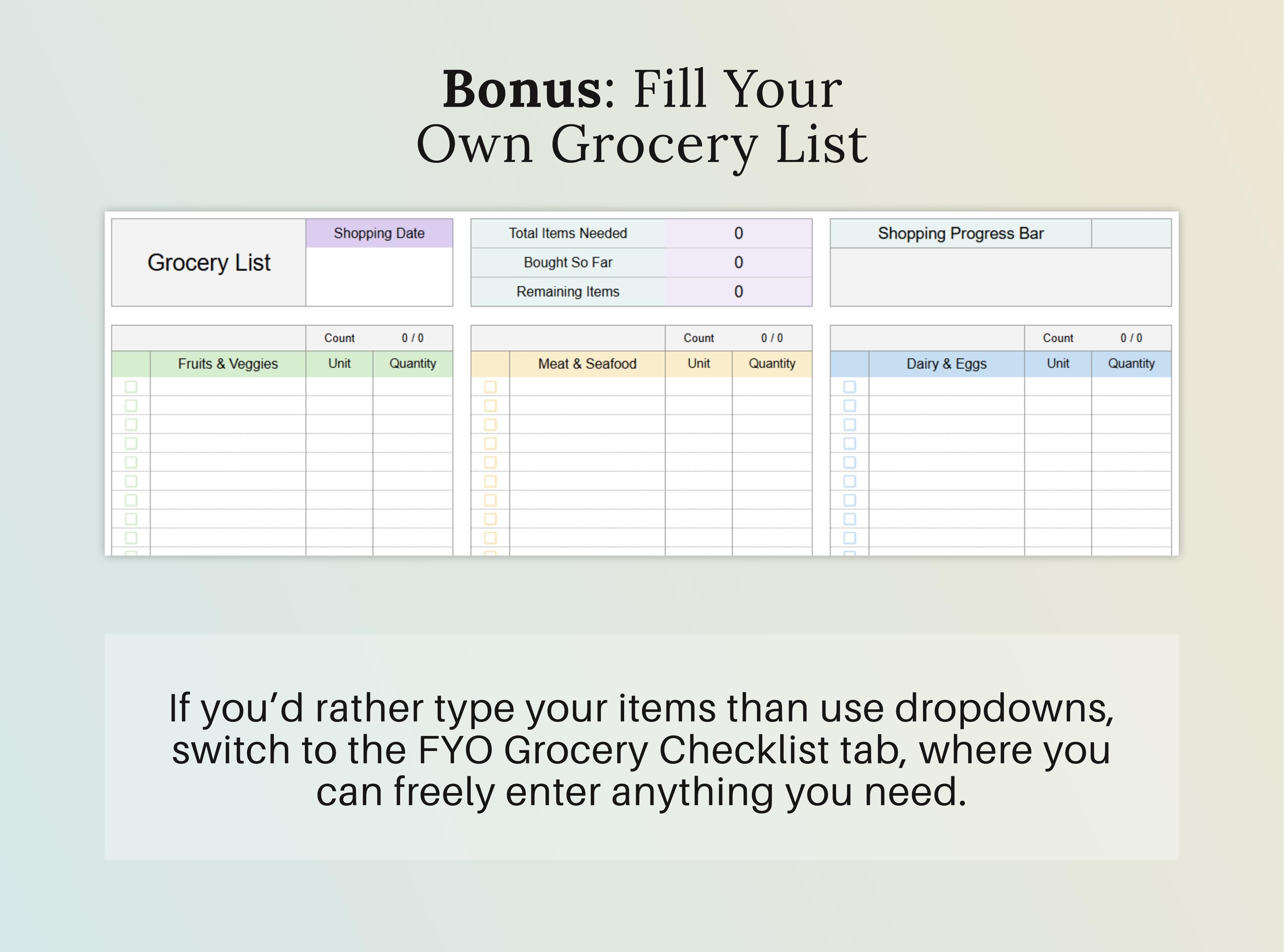 Grocery List Template for Google Sheets | Editable Digital Grocery ...