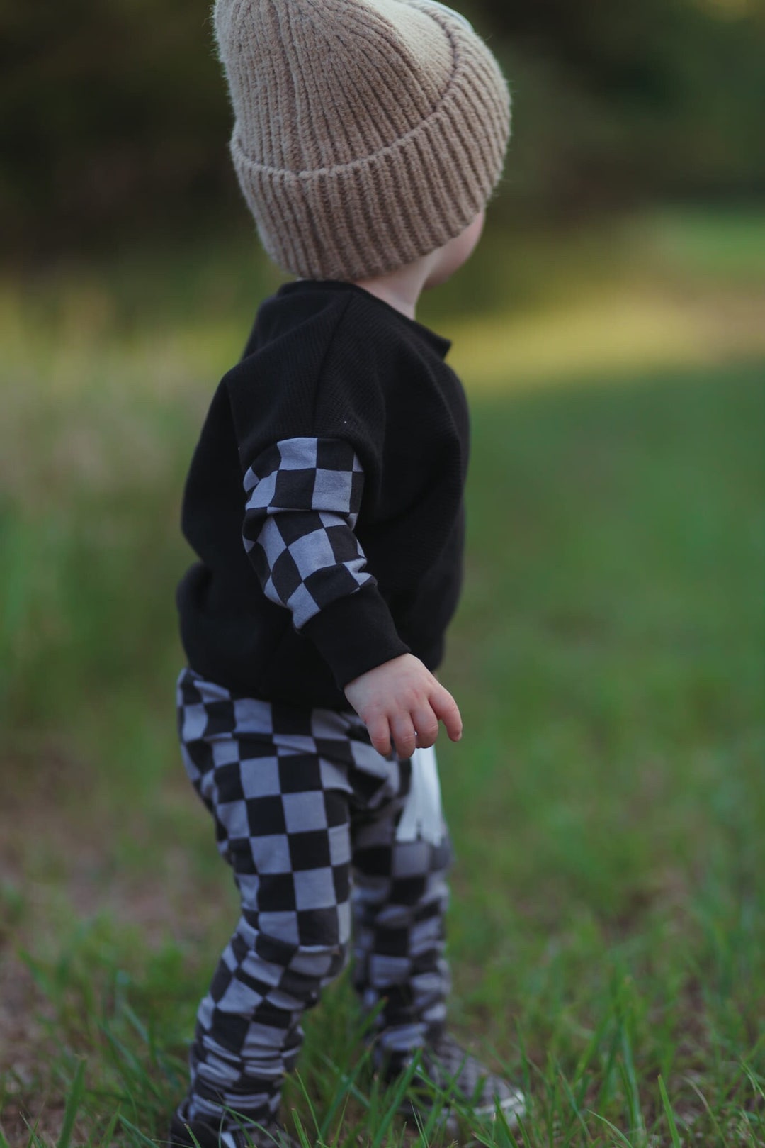 Black and Grey Checker Pants - French Terry Leggings - Checker Pants ...