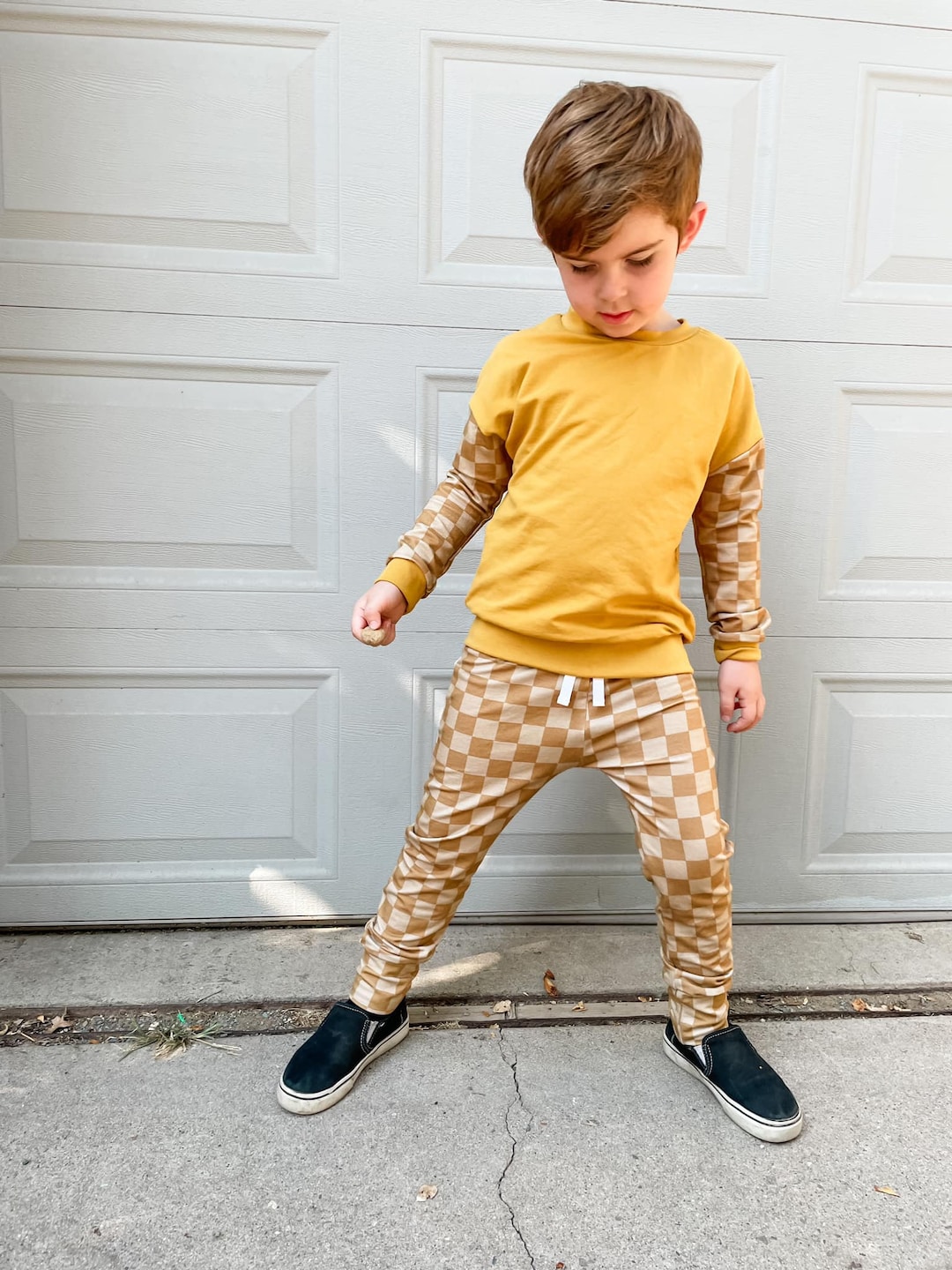 Mustard Checker Pants - French Terry Leggings - Checker Pants for Kids ...
