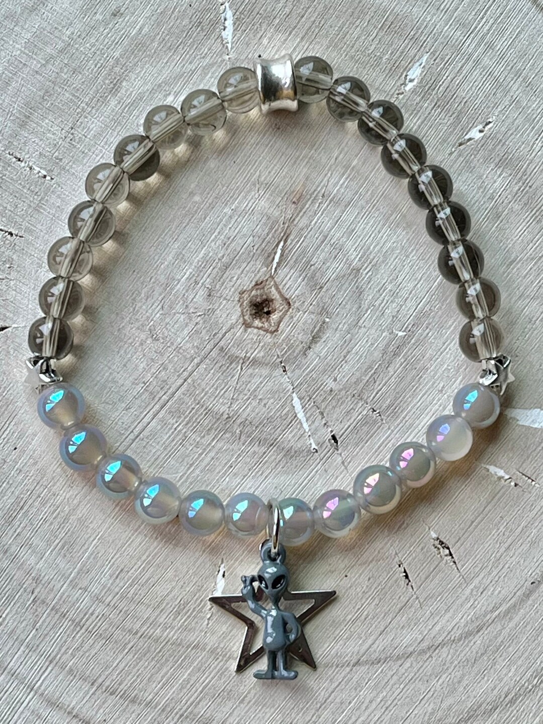 Alien Charm Gemstone Beaded Stretch Bracelet - Etsy