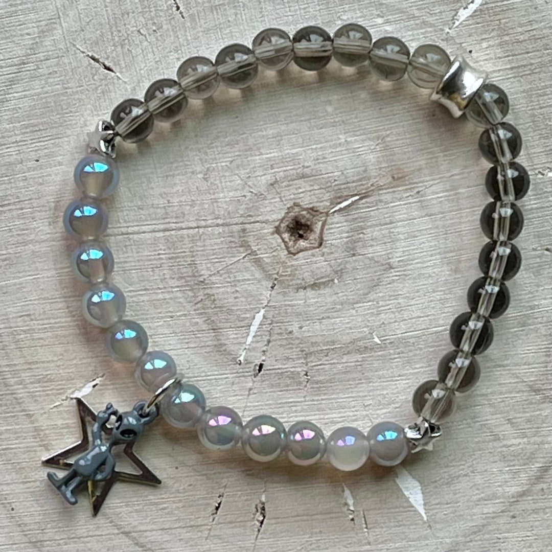Alien Charm Gemstone Beaded Stretch Bracelet - Etsy