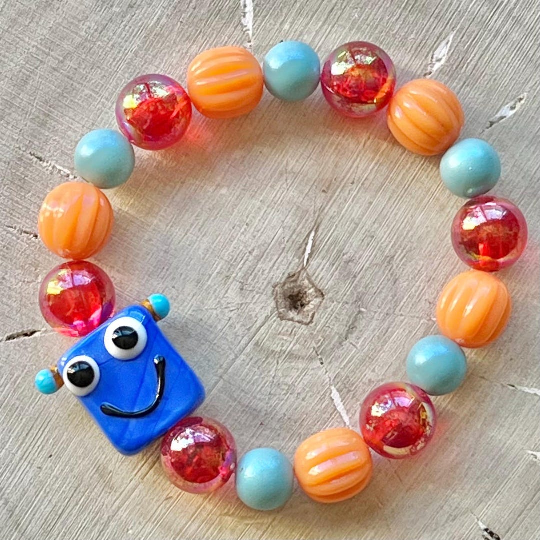 Kids Robot Beaded Stretch Bracelet - Etsy