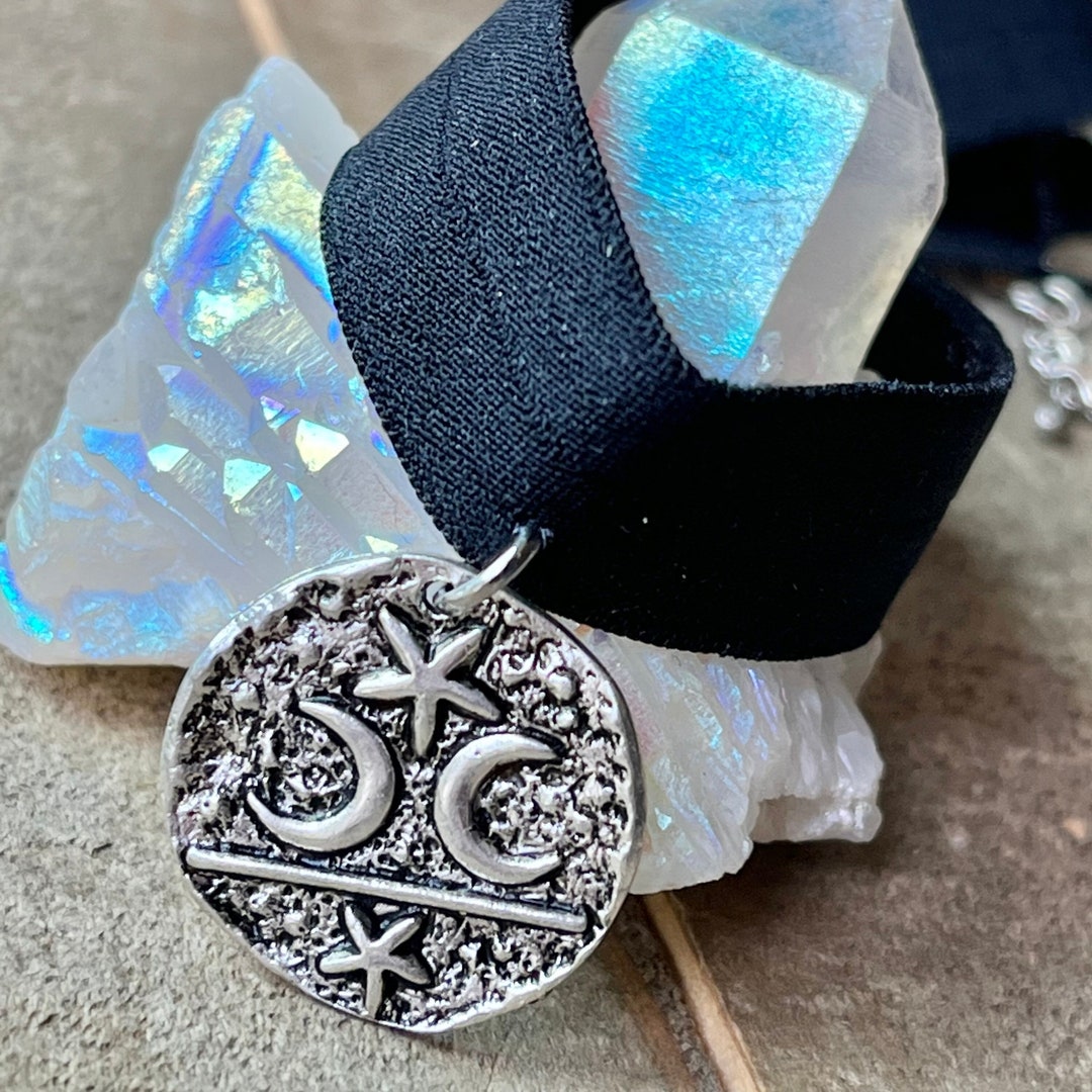 Crescent Moon Stretch Ribbon Choker - Etsy