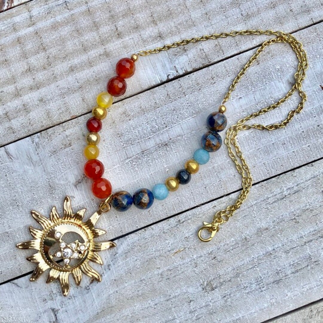 Sun & Moon Pendant Bead and Chain Necklace - Etsy