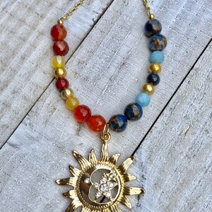 Sun & Moon Pendant Bead and Chain Necklace - Etsy
