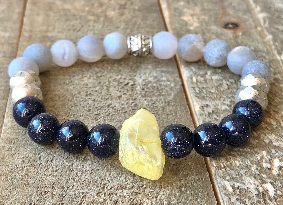 Dyed Quartz Crystal Gemstone Beaded Stretch Bracelet | Etsy