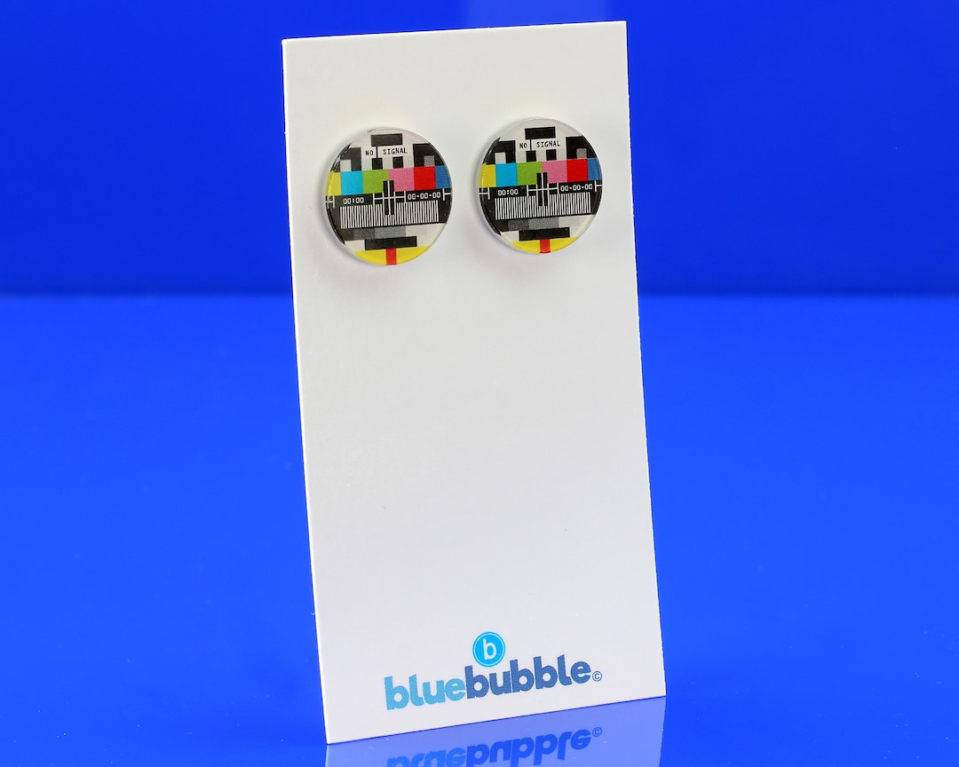 Bluebubble RETRO TV Test Card Round Charm Stud Earrings on Gift Card ...