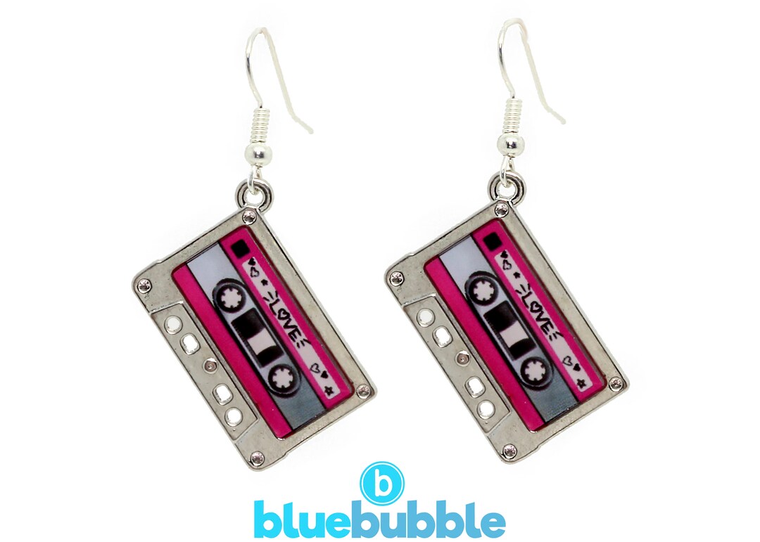 Bluebubble HEY DJ Silver Tape Dangle Earrings on Gift Card - 80s 90s ...