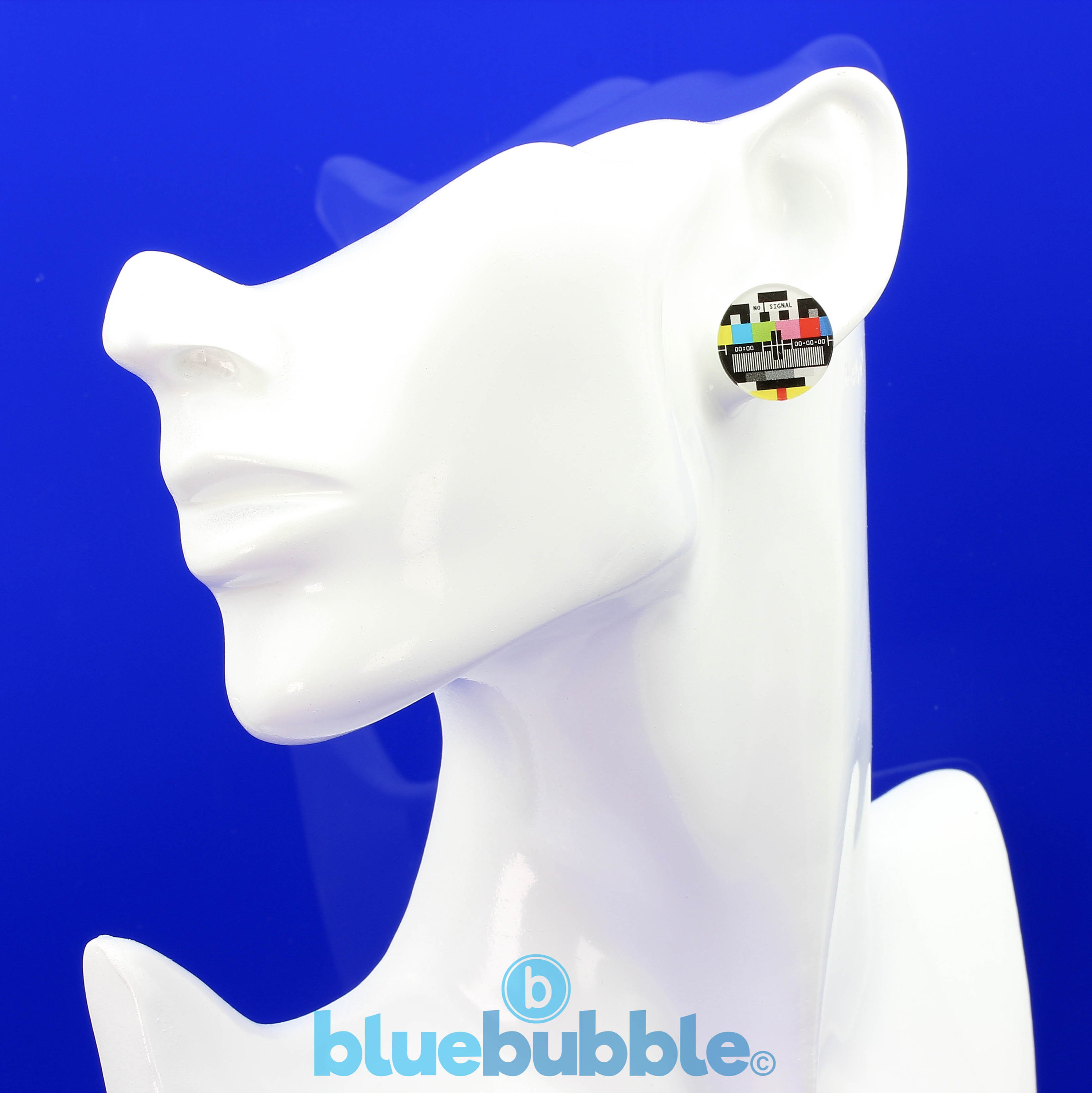 Bluebubble RETRO TV Test Card Round Charm Stud Earrings on Gift Card ...