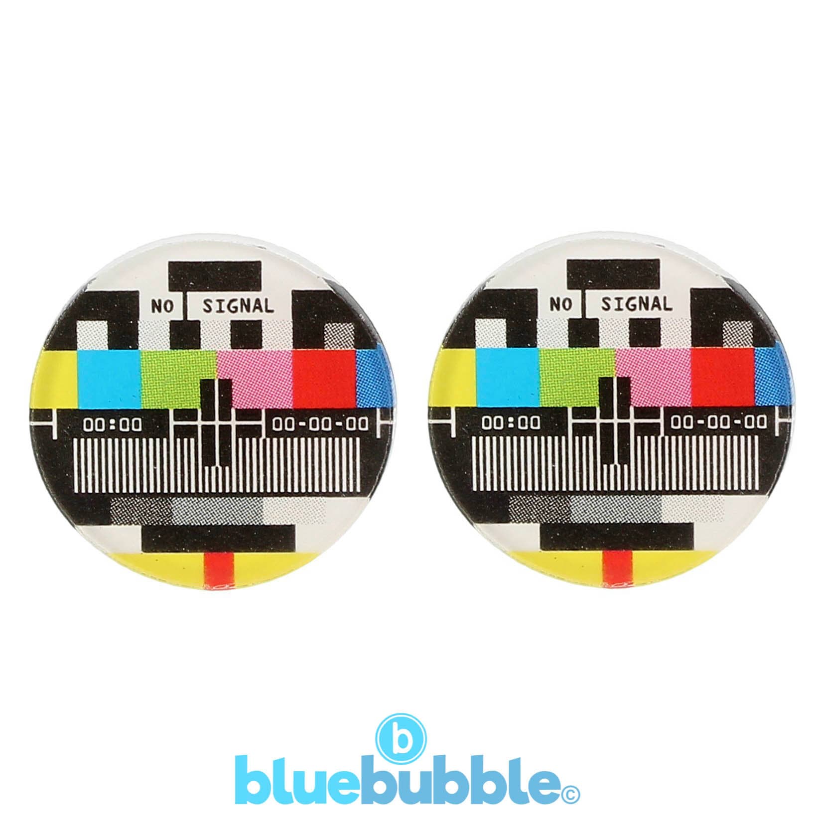 Bluebubble RETRO TV Test Card Round Charm Stud Earrings on Gift Card ...