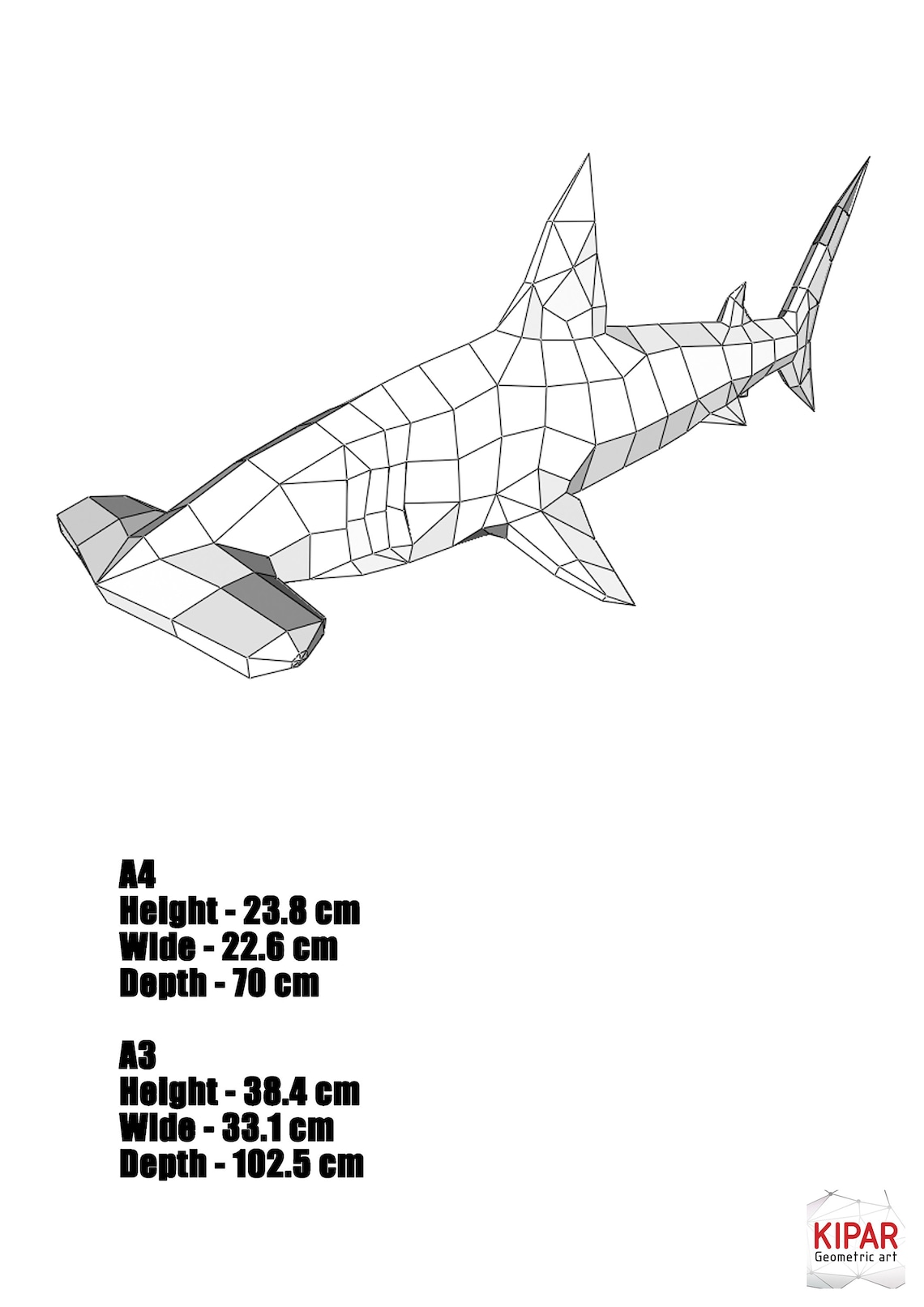 Hammerhead Shark Papercraft PDF Download DIY Gift 3D Low Poly Paper ...