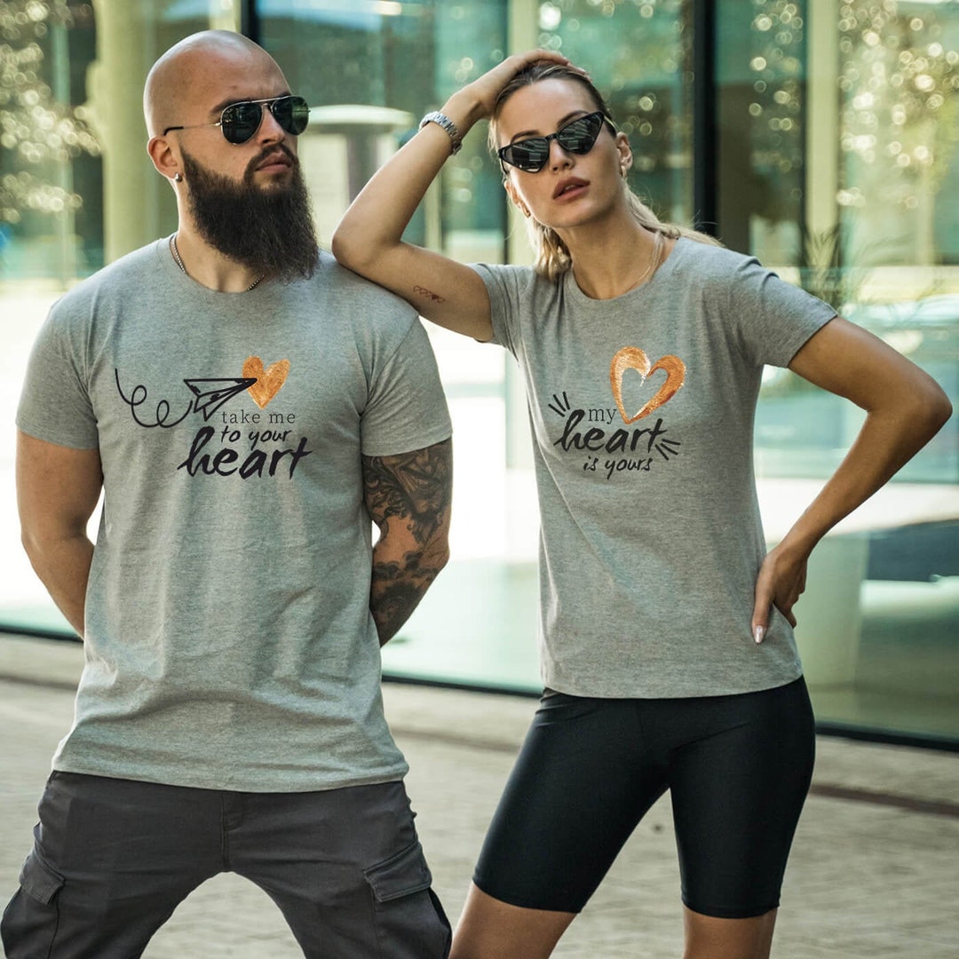 Gold Heart Couples Tshirts - Matching Couple Shirts - Matching Tees ...