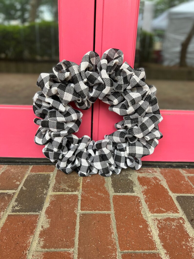 Farmhouse Black And White Buffalo Check Burlap Wreath Etsy
