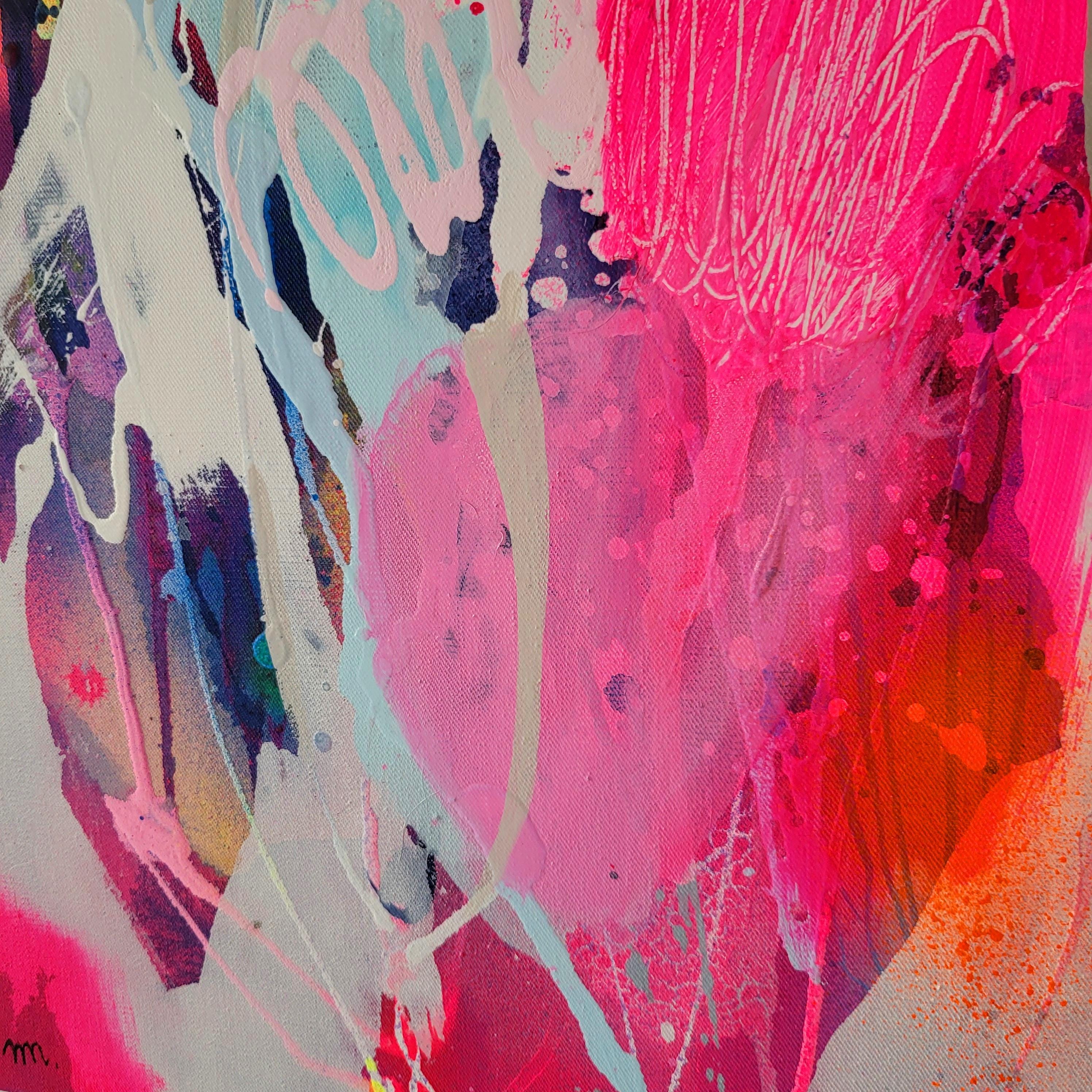 Modern Fluo Pink Abstract Painting on Canvas 92x72cm, Original ...