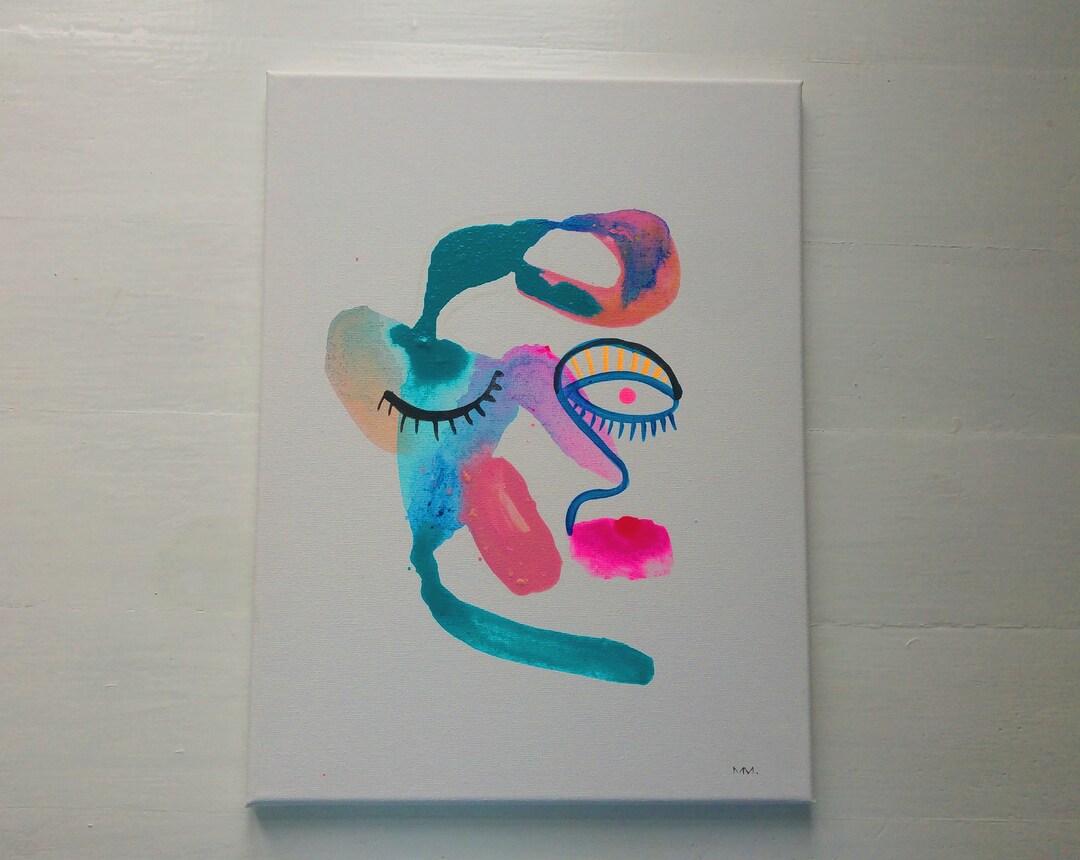 Painting on Canvas Original Face Abstract Colorful Minimalist Art - Etsy