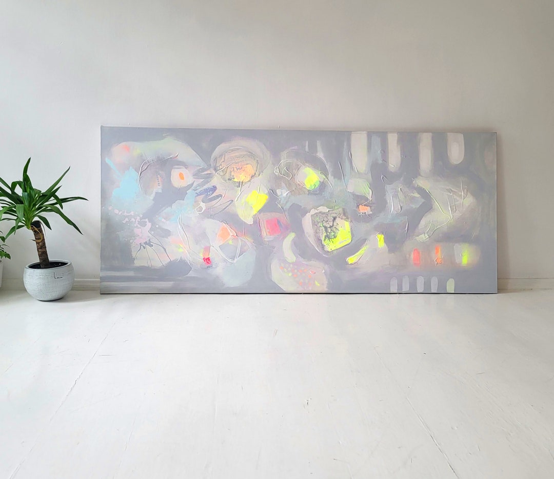 Fluo Colors Large Painting on Canvas, Original Handmade, Neon Fluo Pink ...