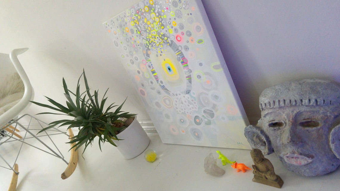 Original joyful abstract painting on canvas pastel neon colors | Etsy