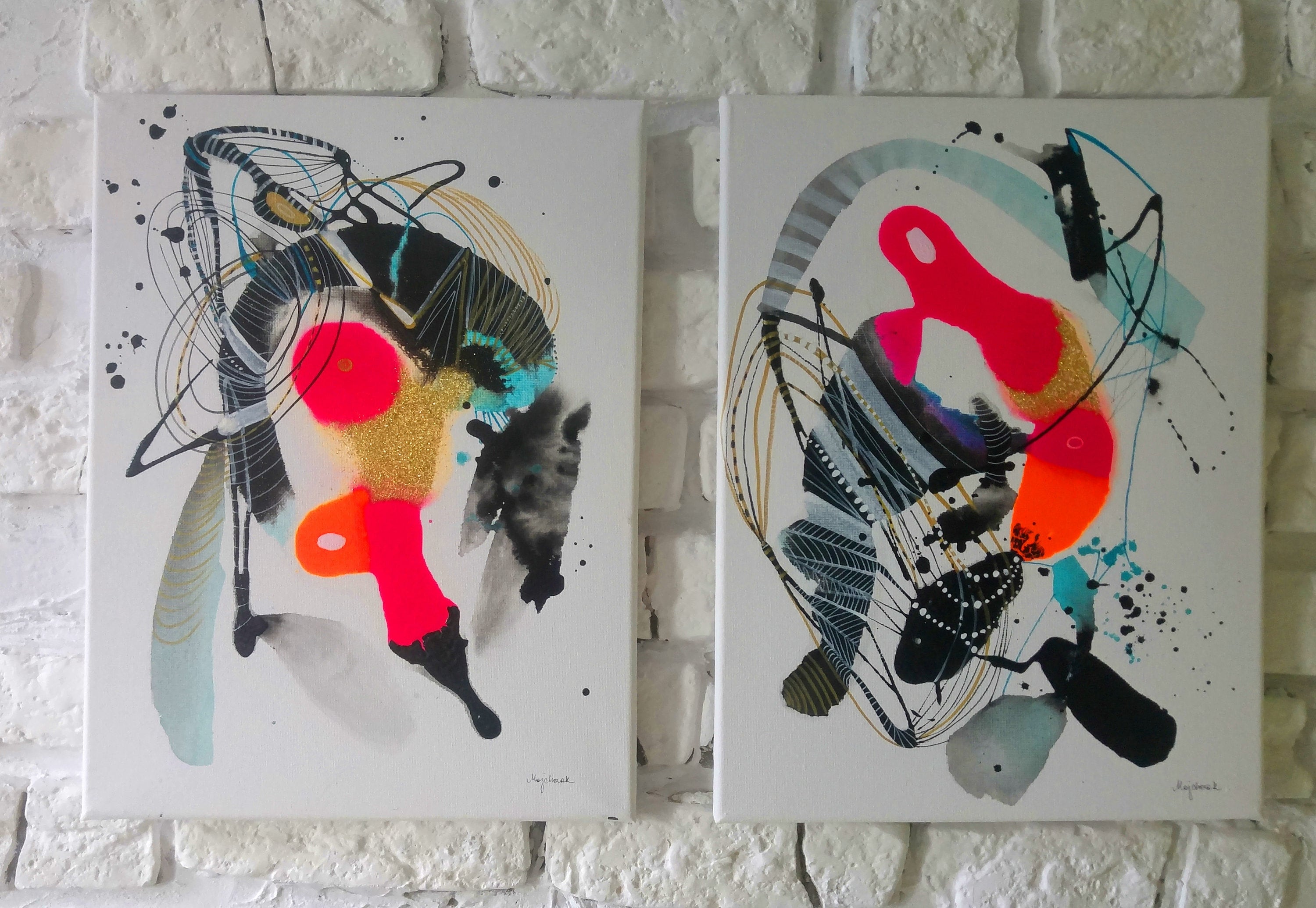 Diptyque ensemble de 2 peintures sur toile abstraites | Etsy