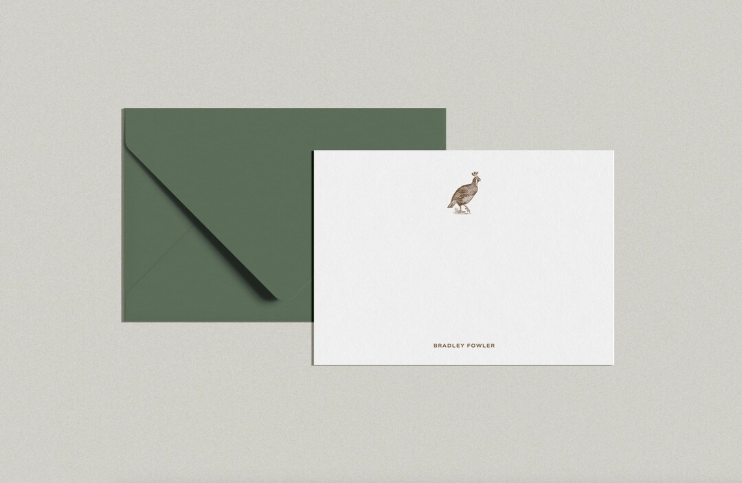 Sporting Bird Note Card and Envelope, Quail Note Card, Personalized ...