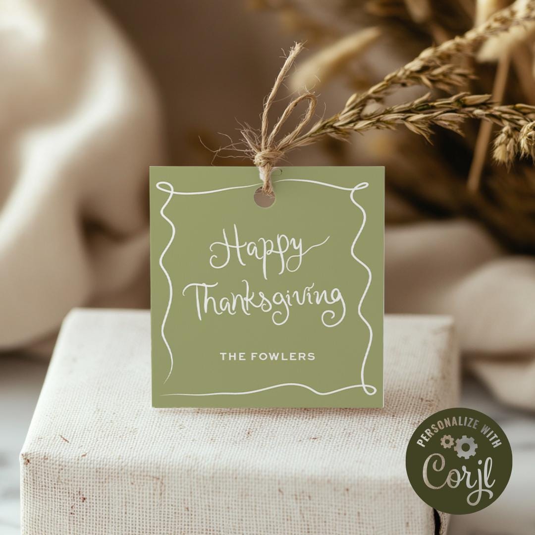 Happy Thanksgiving Gift Tag Printable | Customizable Name & 5 Color ...